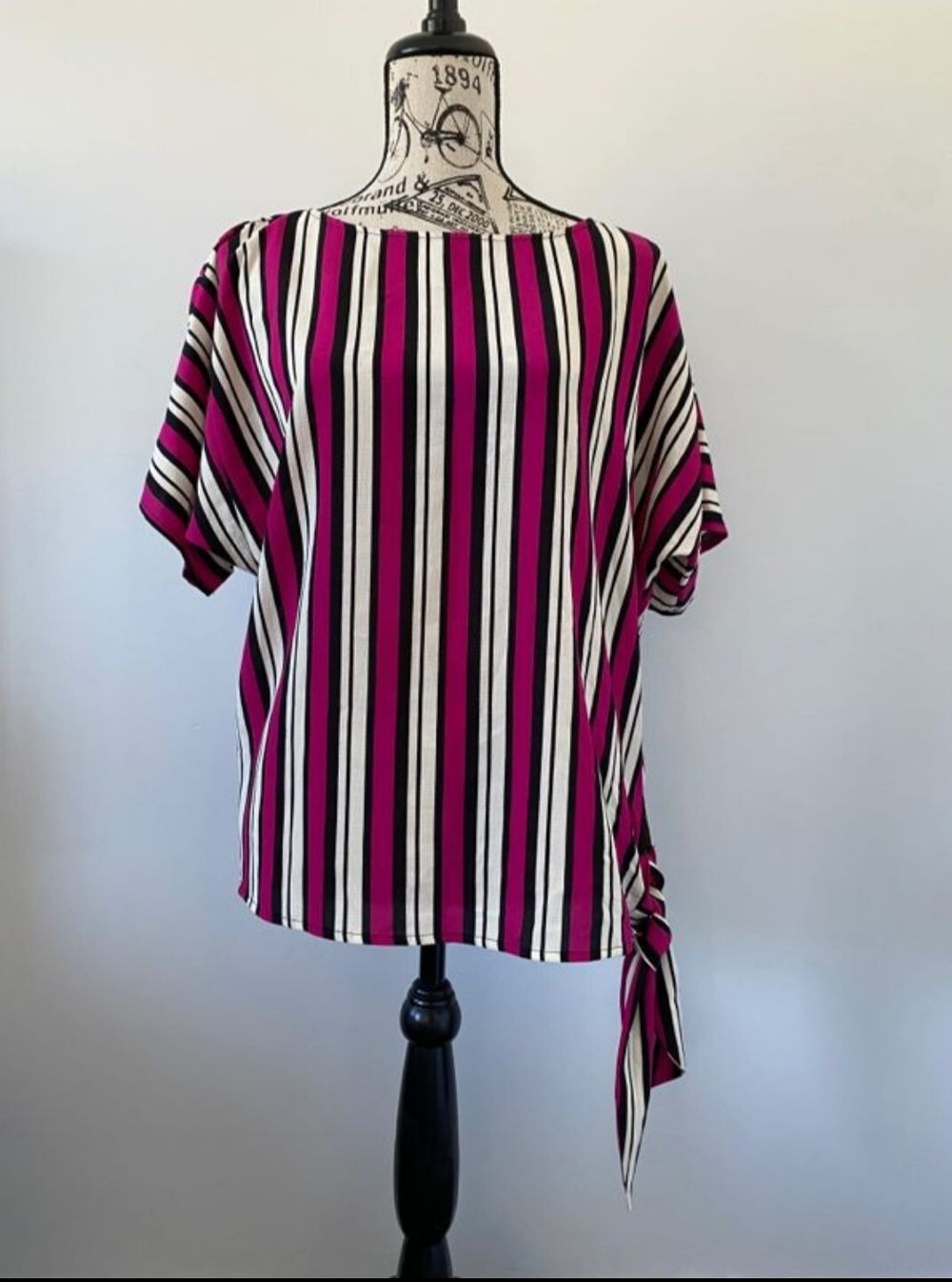 Michael Kors Michael Kors Womens Striped Side Tie Blouse Fuchsia on Designer Wardrobe