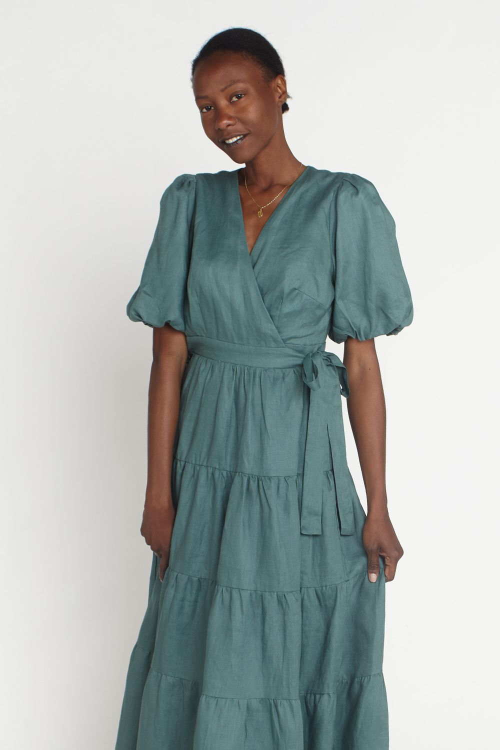 Aere - Tiered Linen Midi Dress | All The Dresses
