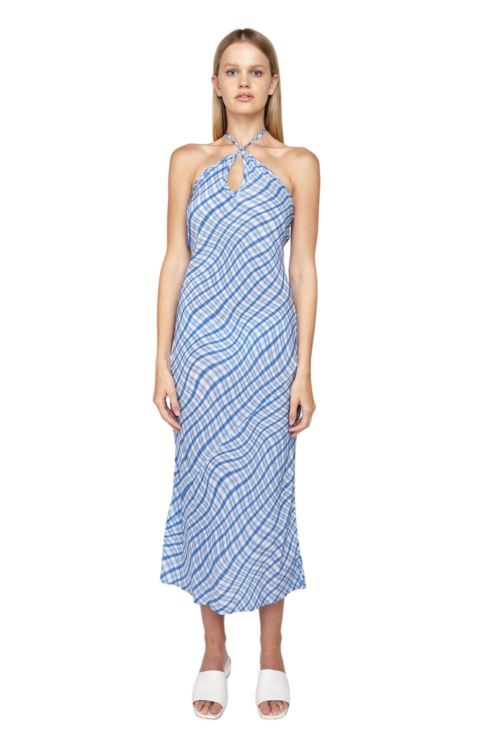 Ruby - Neptune Silk Slip Dress - Blue Check | All The Dresses