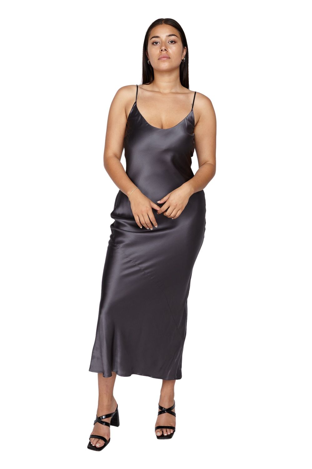 Ruby - Logan Silk Slip Dress - Gunmetal | All The Dresses